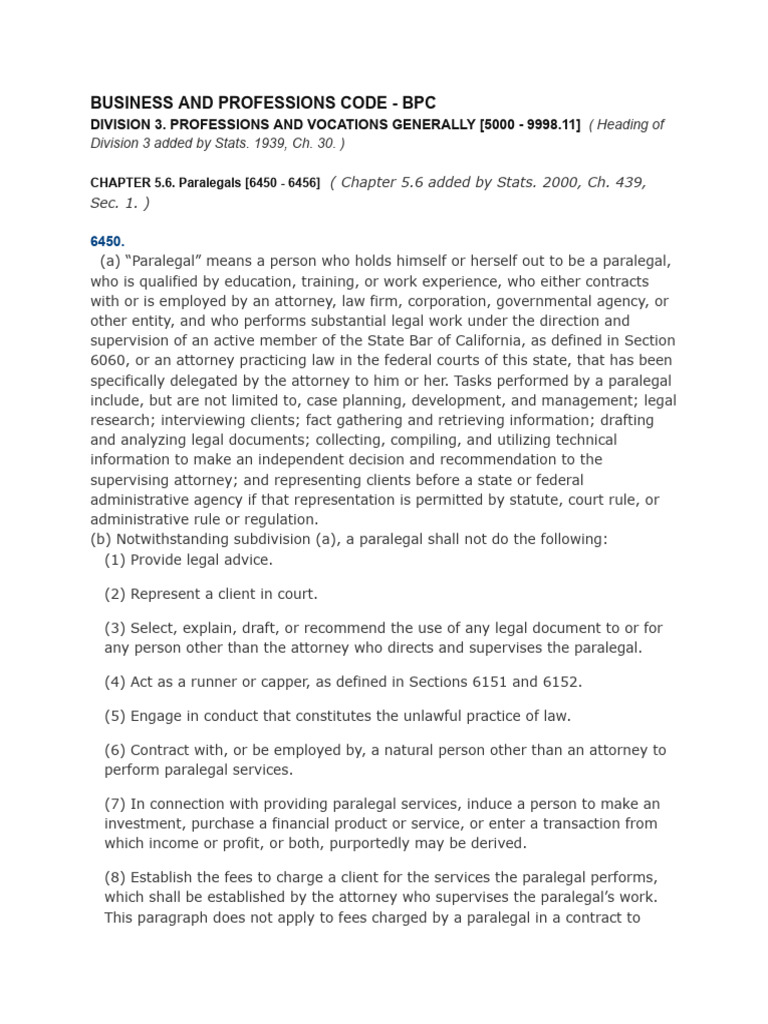 Business and Professions Code - BPC | PDF | Paralegal | Lawyer