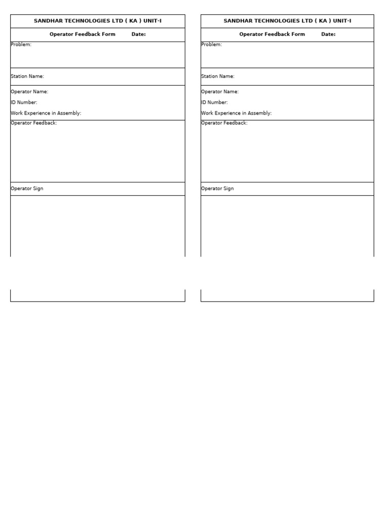 Operator Feedback Form - Mistake | PDF
