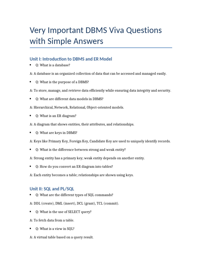 DBMS Viva Questions Simple | PDF | Databases | Relational Database