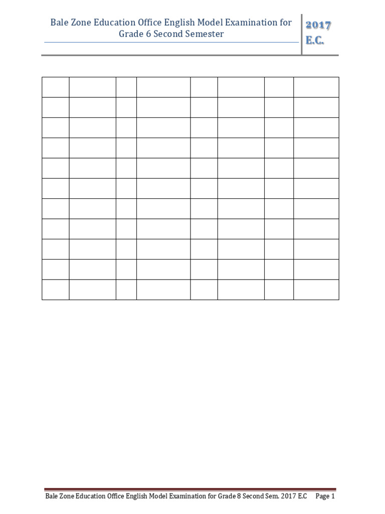 Answer Key English Exam G6 | PDF