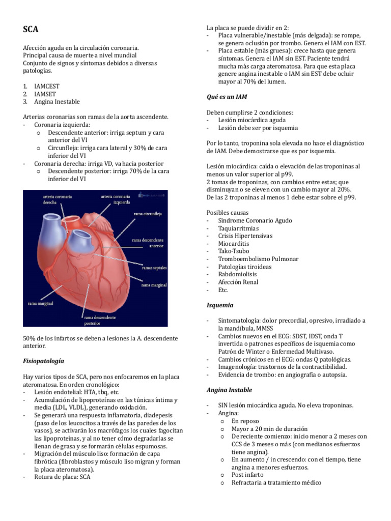 Copia de SCA Resumen Video | PDF | Infarto de miocardio | Cardiología