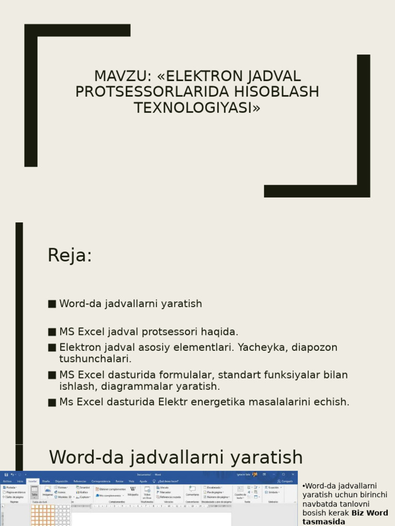 6 Mavzu Elektron Jadval Protsessorlarida Hisoblash Texnologiyasi | PDF