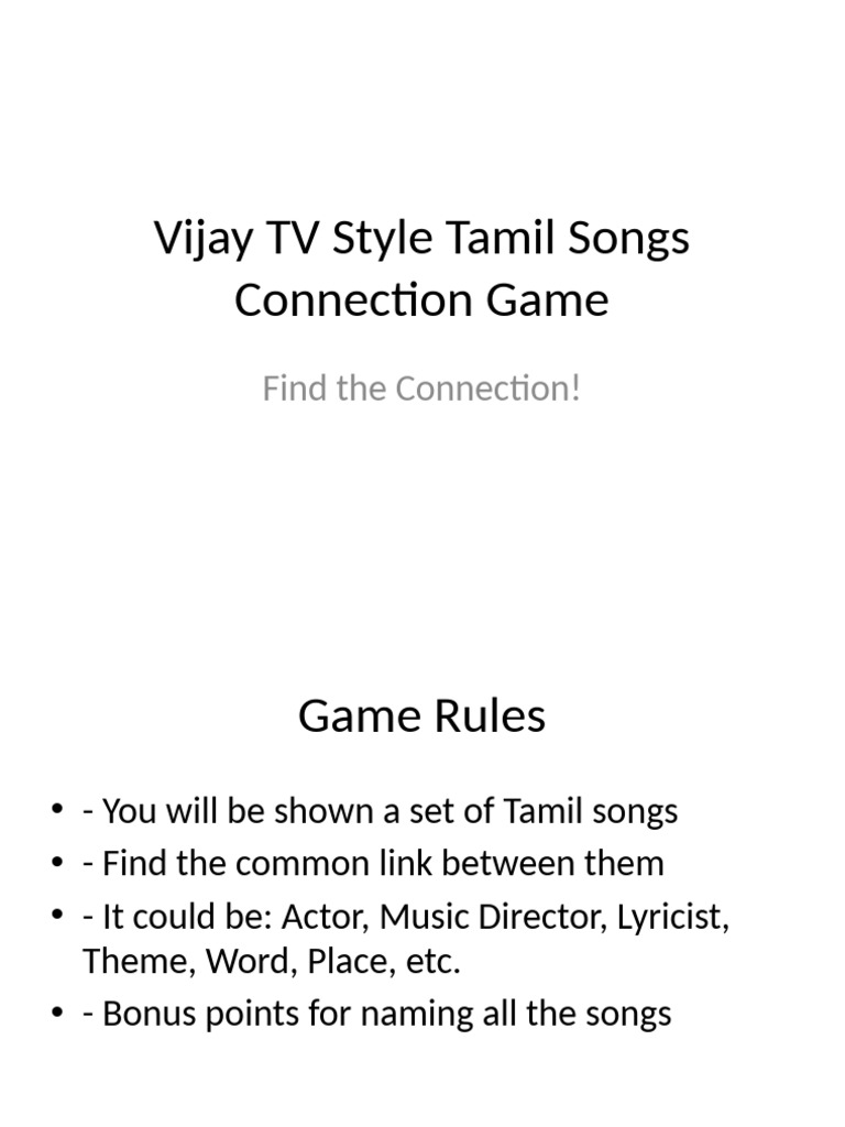 Vijay TV Tamil Songs Connection Game | PDF