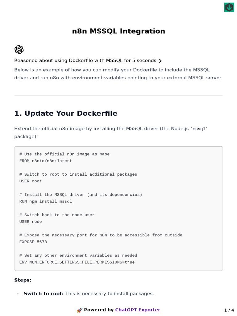 ChatGPT-n8n MSSQL Integration | PDF | Microsoft Sql Server | Software