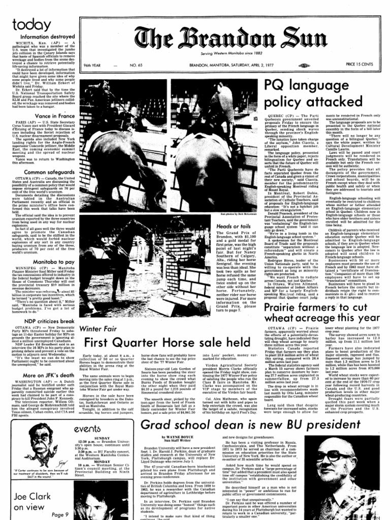 Brandon Sun - 2 April 1977 | PDF | Manitoba | Quebec