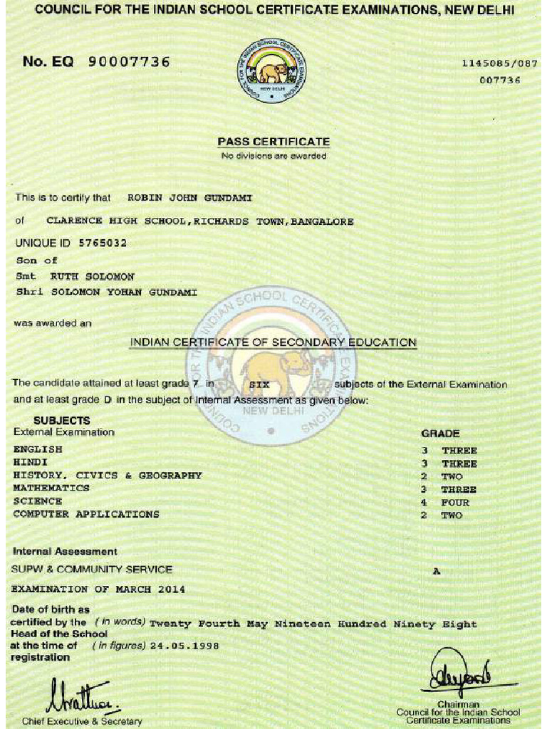 10th Marks Card | PDF