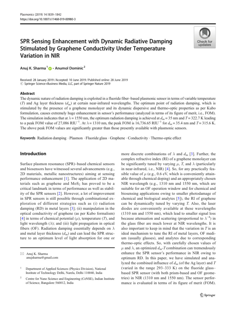 Anuj K Sharma Plasmonics | PDF | Surface Plasmon Resonance | Graphene