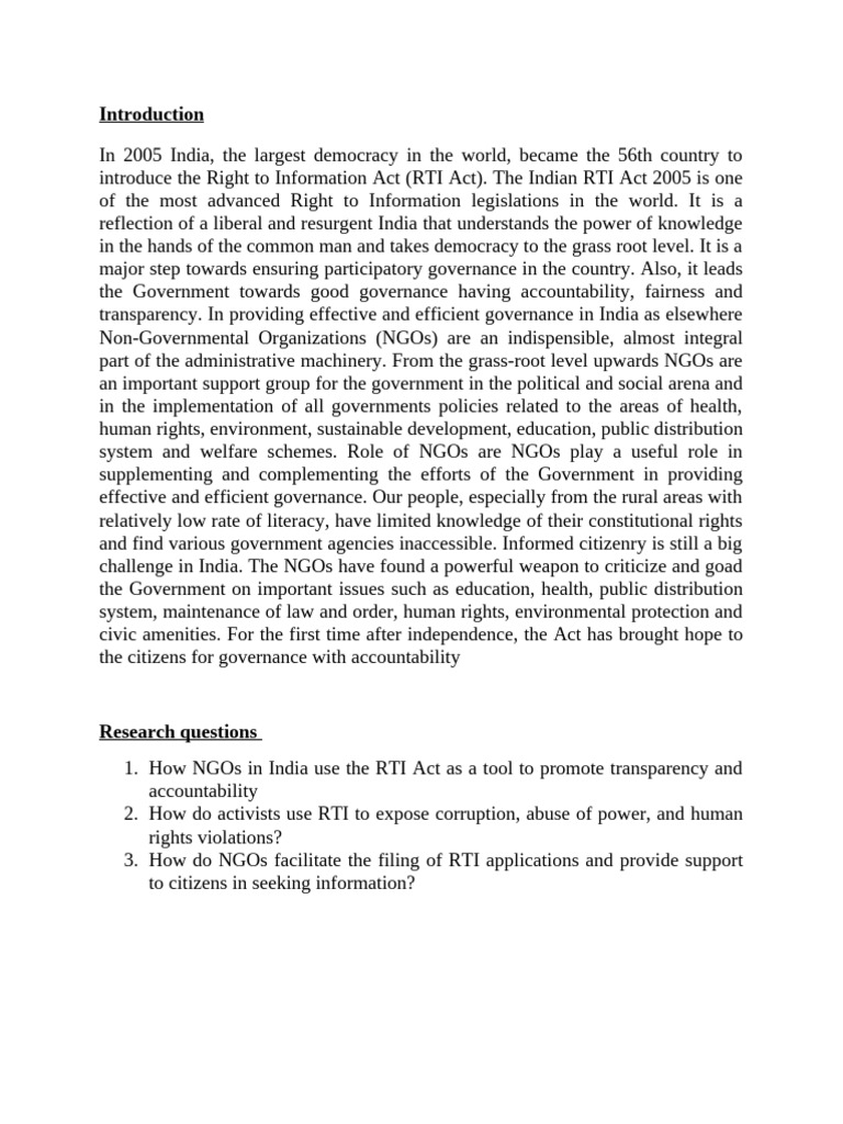 NGOs and the RTI Act in India | PDF