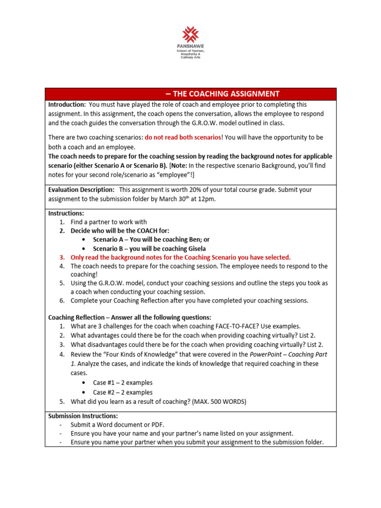 The Coaching Assignment Instructions | PDF