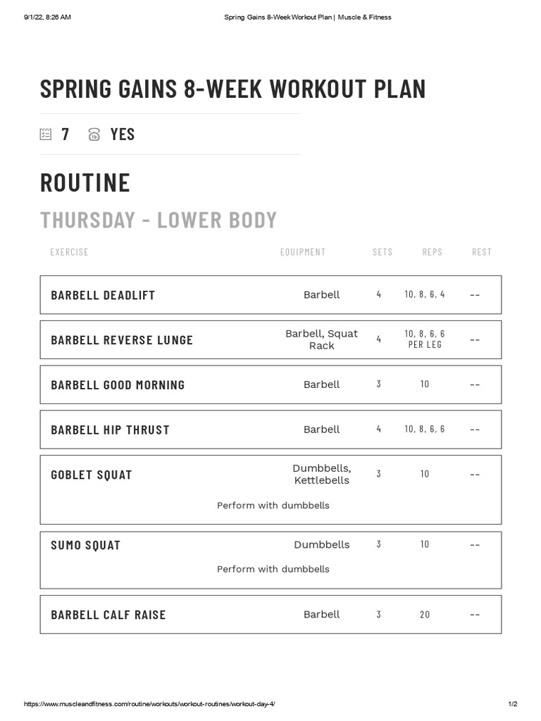 Spring Gains 8-Week Workout Plan - LOWER BODY | PDF