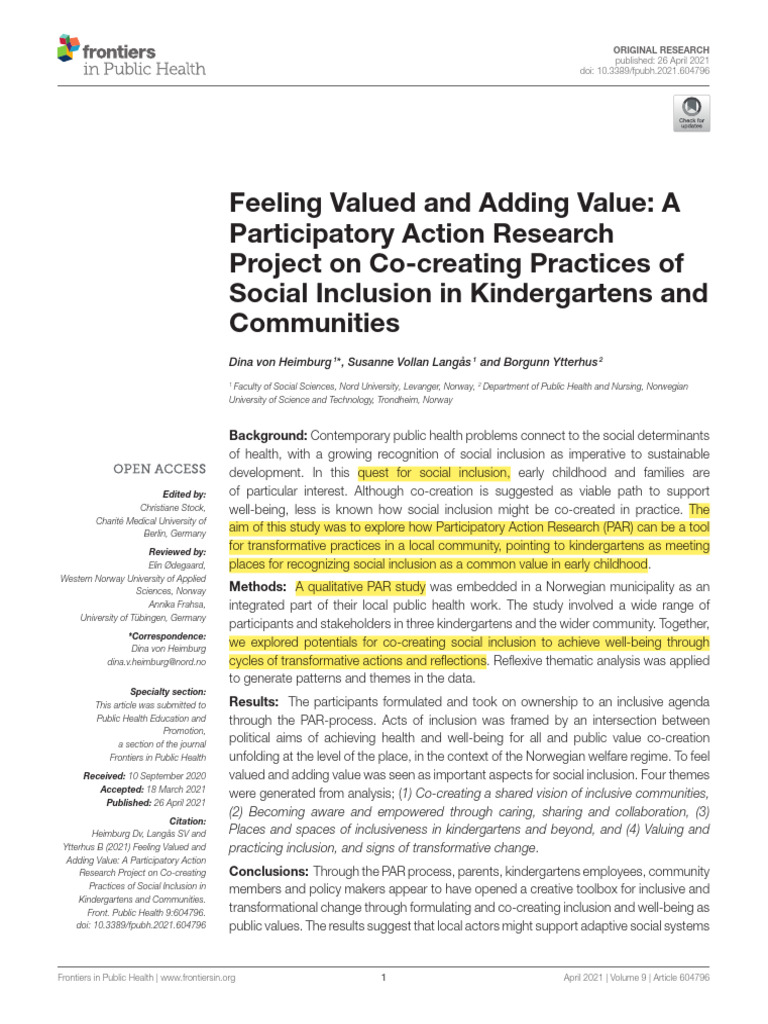 Feeling Valued and Adding Value A Participatory Action Research Project ...