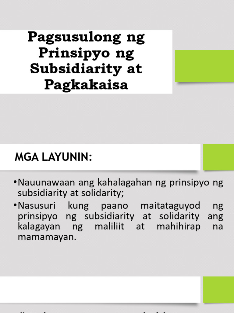 Pagsusulong NG Prinsipyo NG Subsidiarity at Pagkakaisa | PDF
