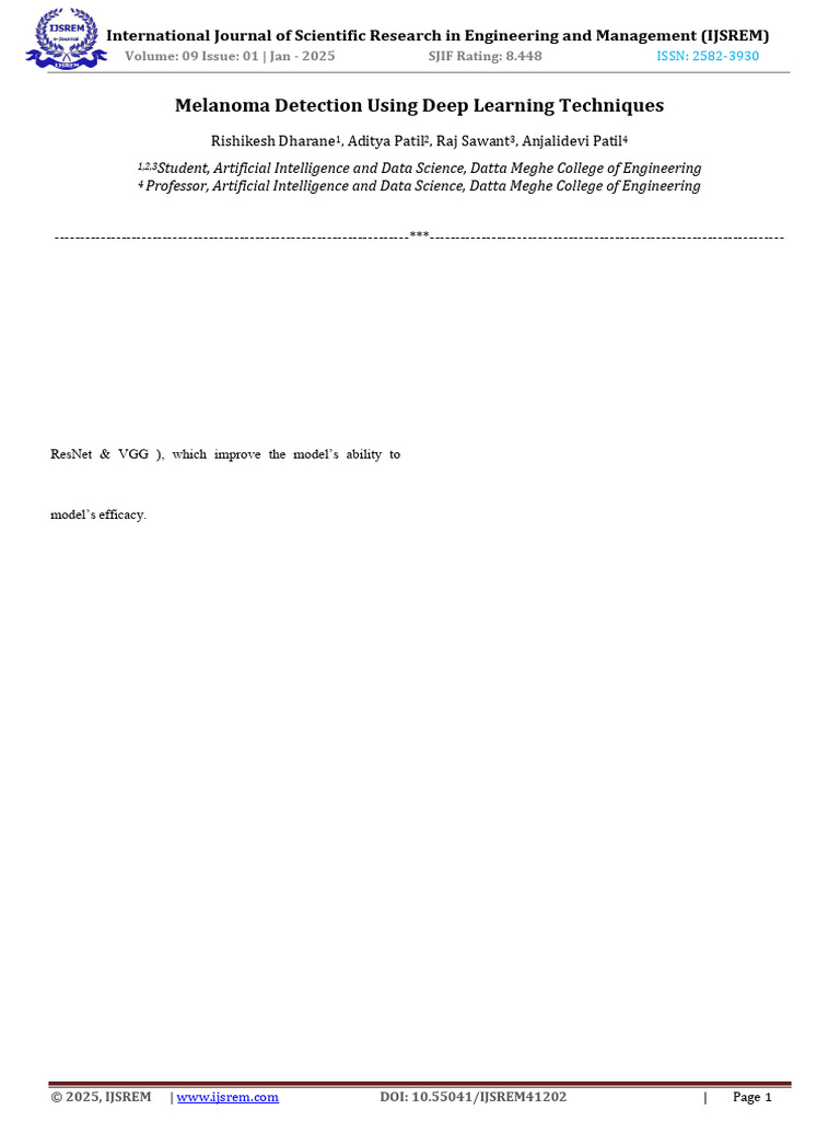 Melanoma Detection Using Deep Learning Techniques | PDF | Deep Learning ...