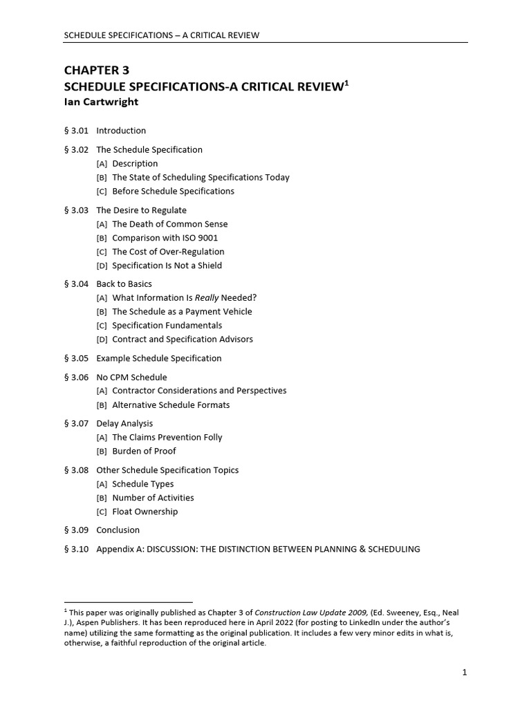 Critical Review of Schedule Specifications | PDF | Specification ...