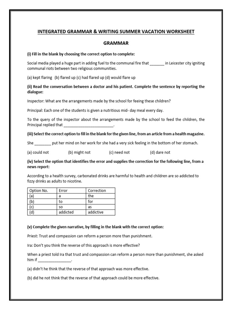 Summer Vacation Worksheet-CLASS 10 | PDF