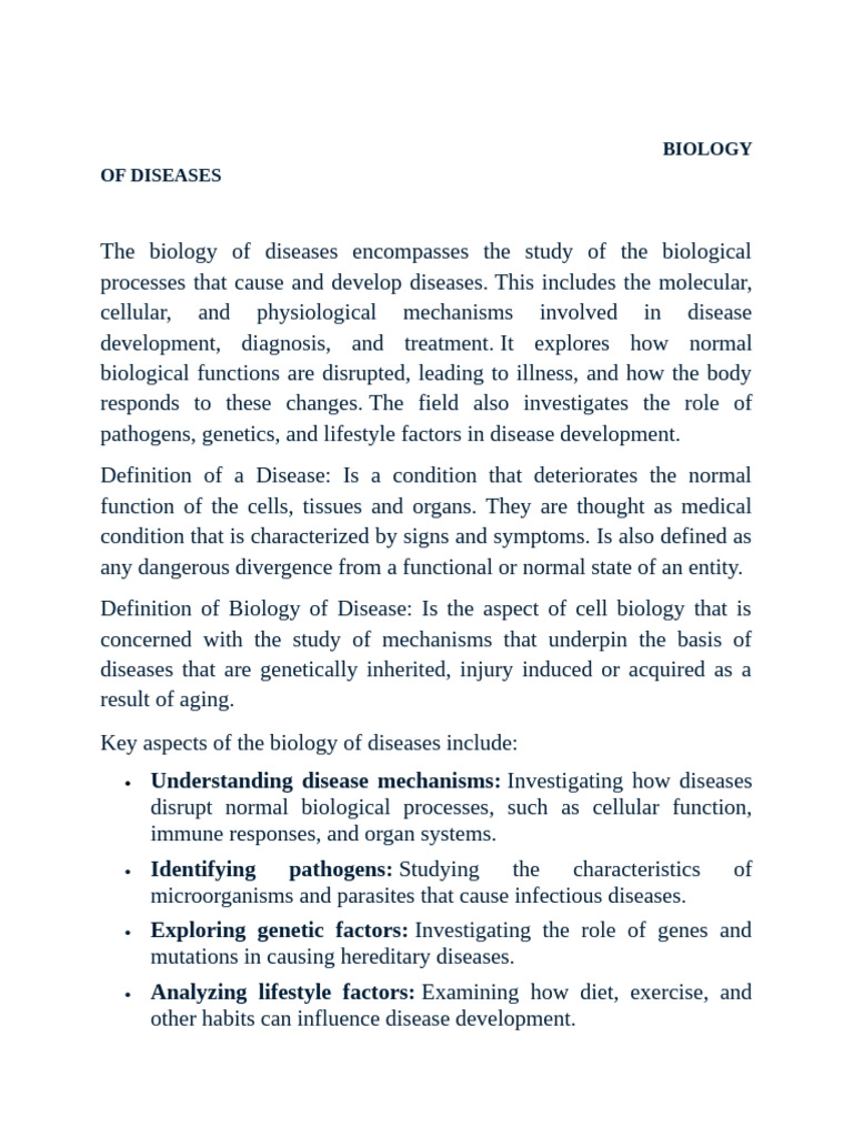 Biology of Diseases (1) 063002 | PDF | Genetic Disorder | Infection