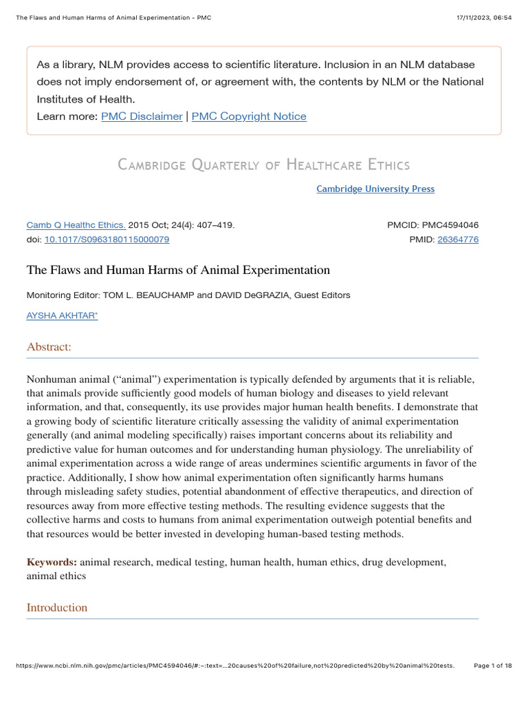The Flaws and Human Harms of Animal Experimentation - PMC | PDF ...