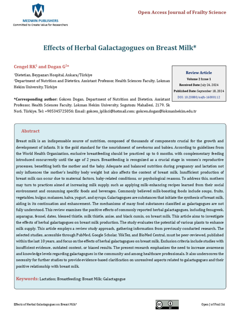 Effects of Herbal Galactagogues On Breast Milk | PDF | Breast Milk ...