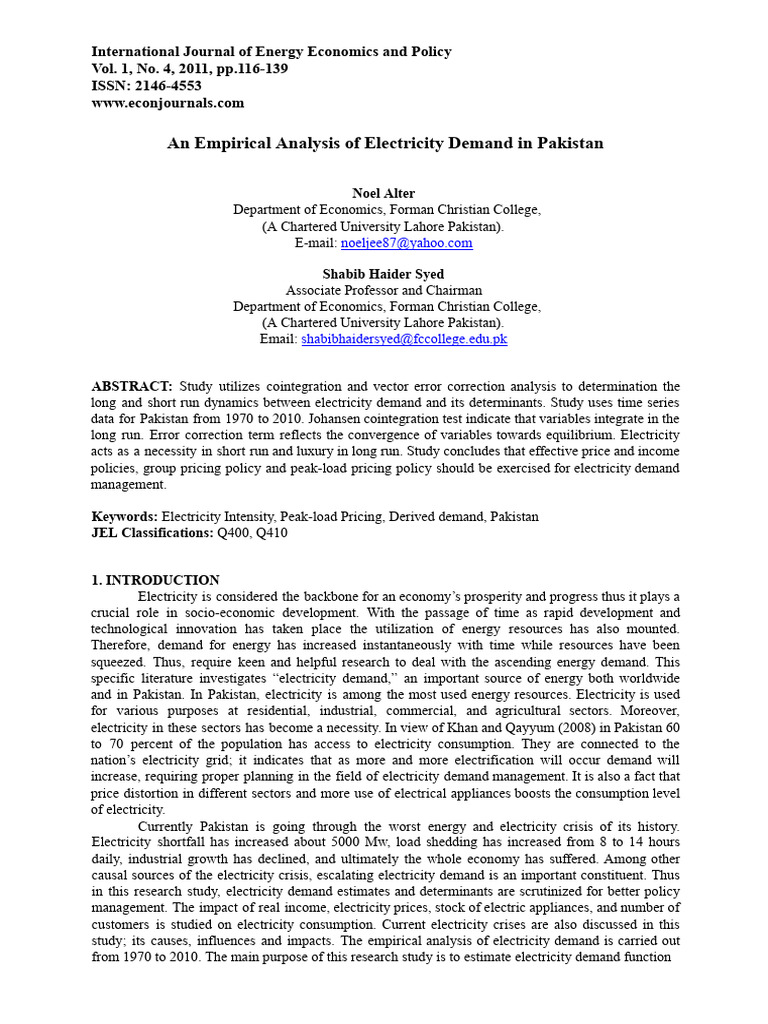 An Empirical Analysis of Electricity Demand in Pakistan | PDF | Energy ...