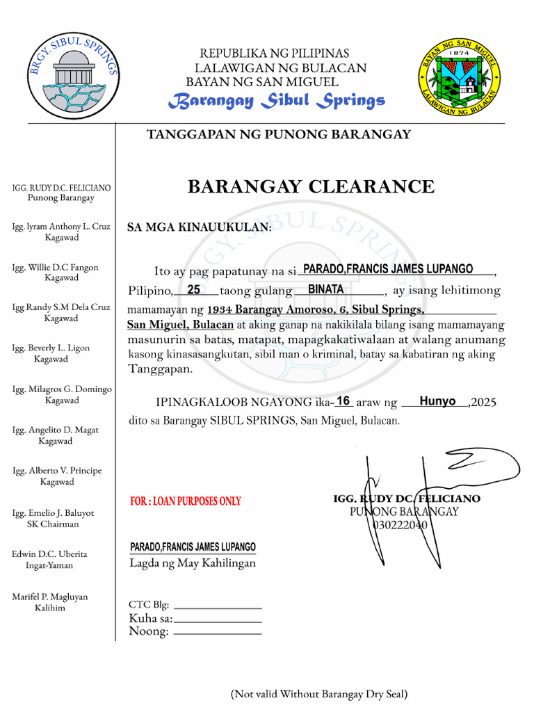 Barangay Clearance Bulacan | PDF