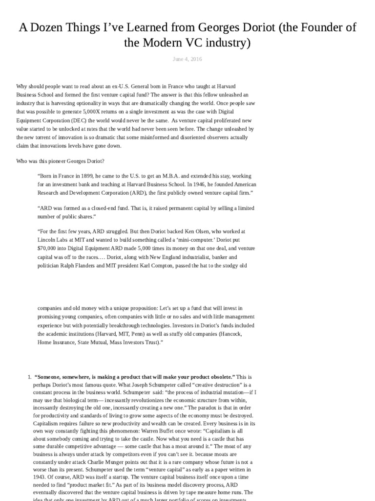 A Dozen Things I'Ve Learned From Georges Doriot (The Founder of The ...