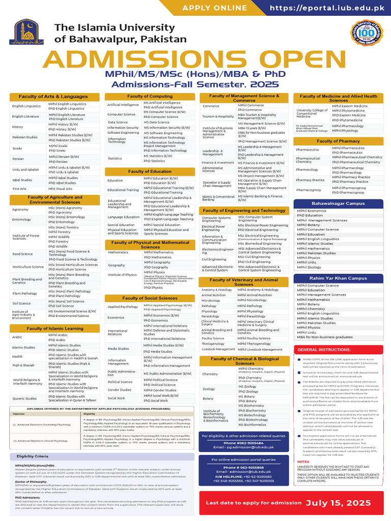 MPhil Admissions at IUB for 2025 | PDF | Doctor Of Philosophy | Master ...