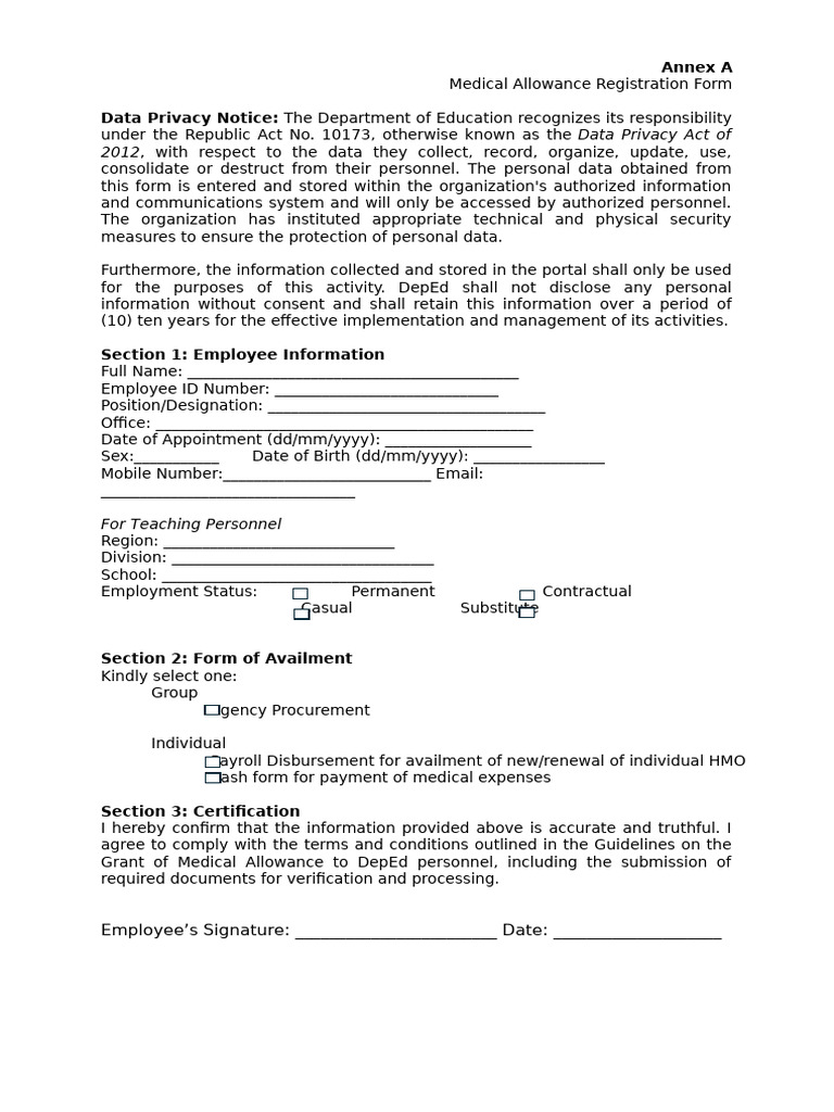 Blank Form Medical Allowance Registration | PDF