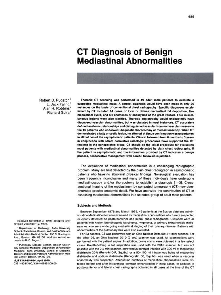 Pugatch Et Al 2012 CT Diagnosis of Benign Mediastinal Abnormalities ...