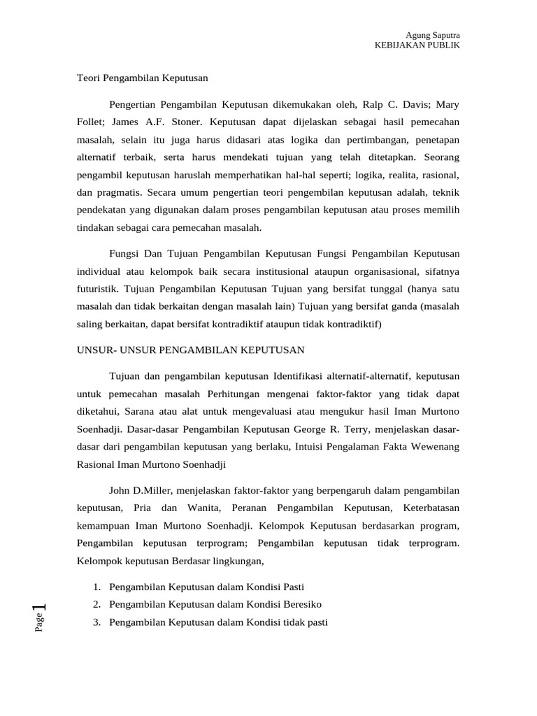 Pembelajaran 5 Teori Pengambilan Keputusan | PDF