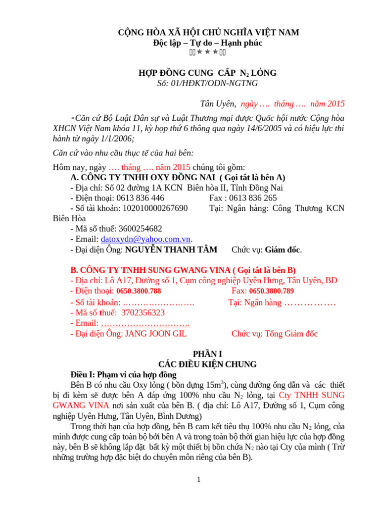 Hop Dong Oxy Dong Nai | PDF