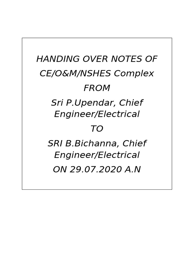 Handing Over Notes Sri P Upendar | PDF