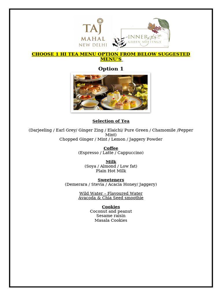 Chefs Curated Hi Tea Green Menu Options | PDF | Chutney | Foods
