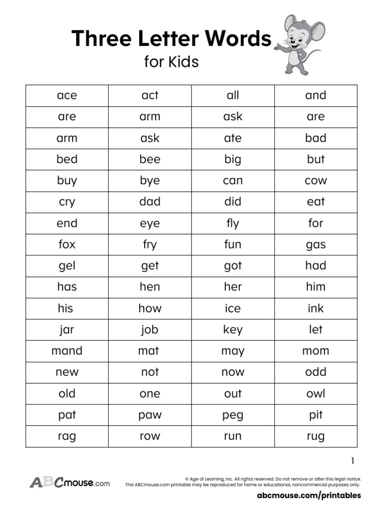 Three Letter Words For Kids | PDF