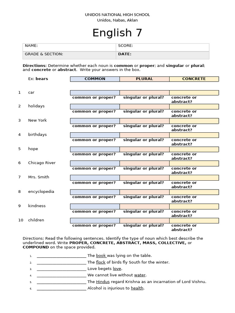 Types of Noun Quiz 2.0 - SPJ | PDF | Grammatical Number | Linguistics