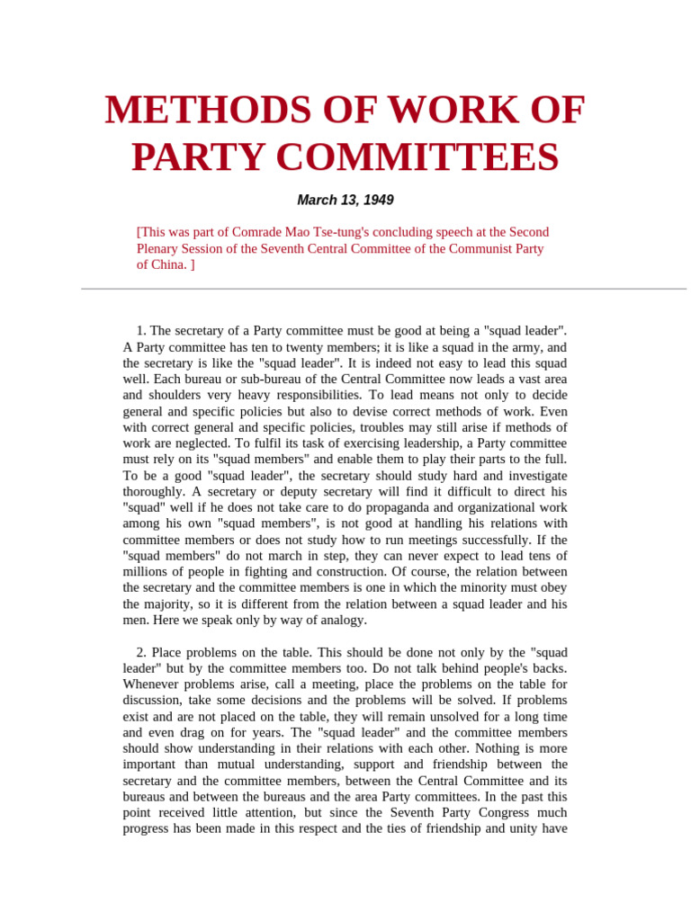 Methods of Work of Party Committees | PDF