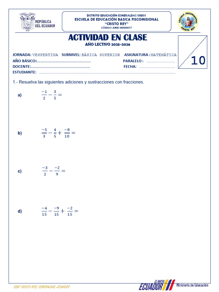 Actividad 2 en Clase Suma y Resta de Fracciones | PDF