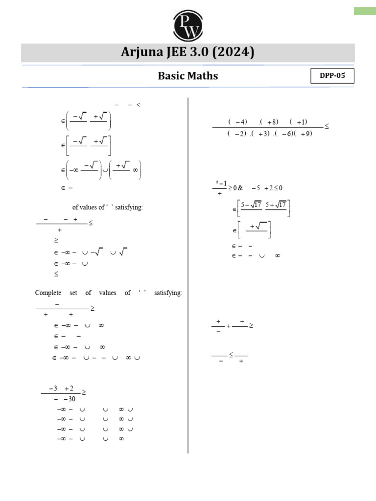 Basic Math and Logarithm - DPP 05 (Of Lec 07) - Arjuna JEE 3.0 2024 | PDF | Mathematics