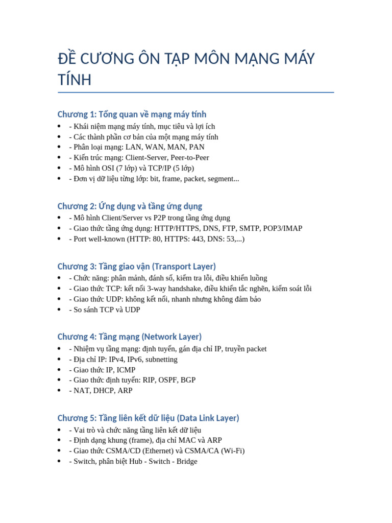 De Cuong On Tap Mang May Tinh | PDF
