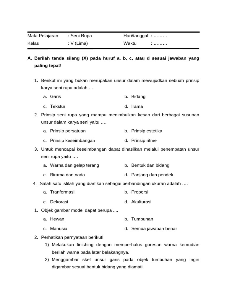 Latihan Soal Sas Seni Rupa | PDF