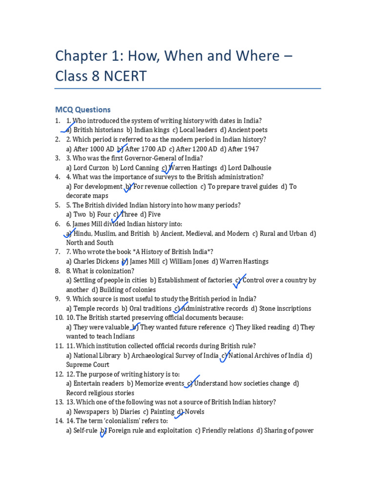 How When Where Class8 MCQ | PDF | British Raj