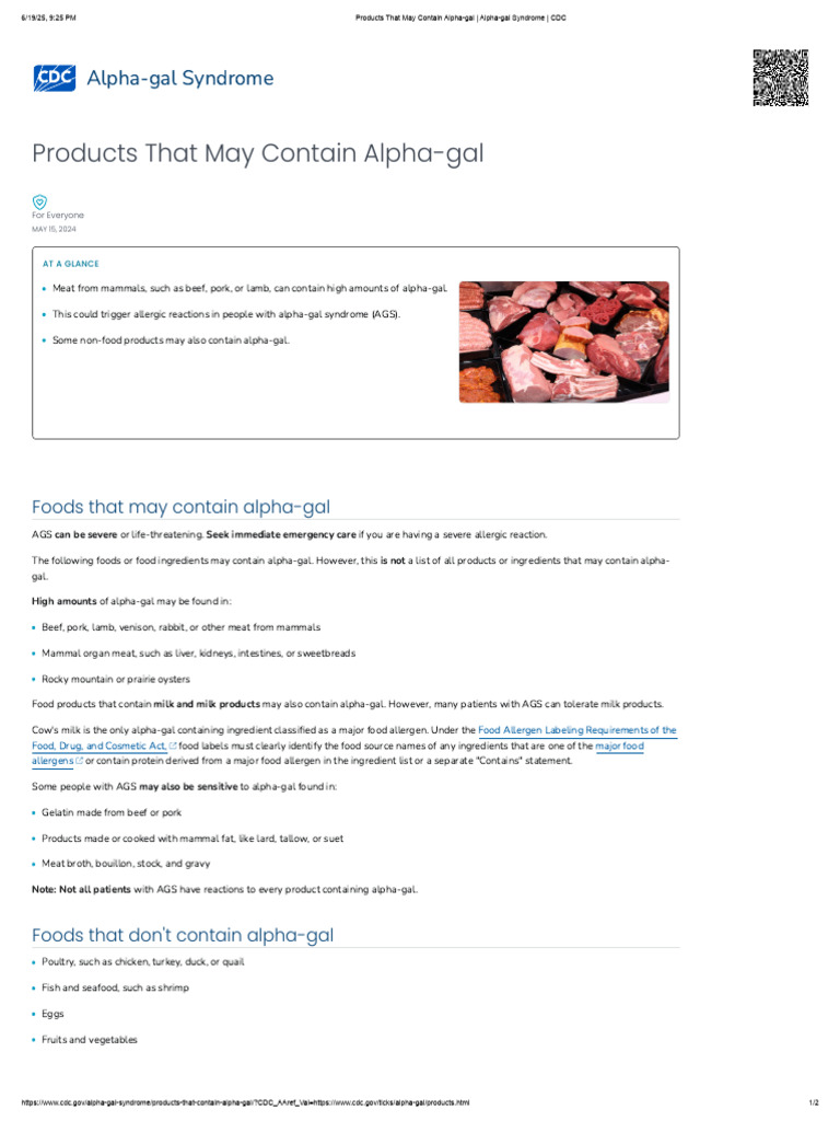 Products That May Contain Alpha-Gal - Alpha-Gal Syndrome - CDC | PDF ...