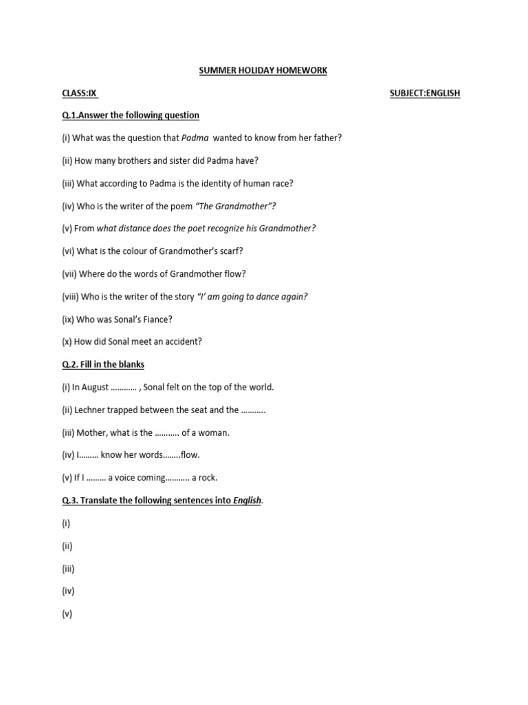 Summer Holiday Assignment (IX) | PDF