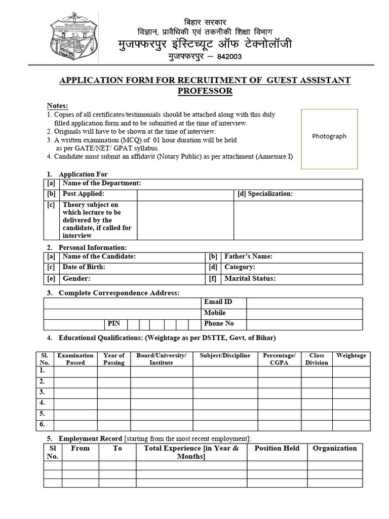 Walk in Interview Applicant Format Asst Prof | PDF