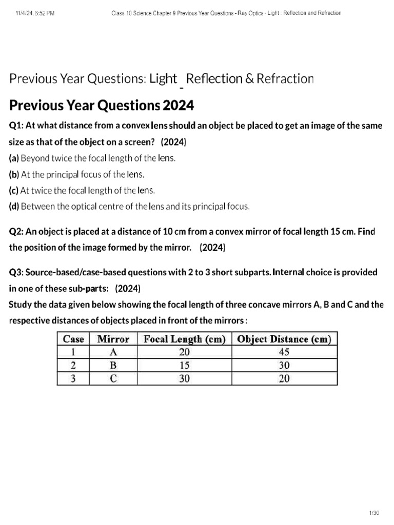 Previous Year QP' Light | PDF