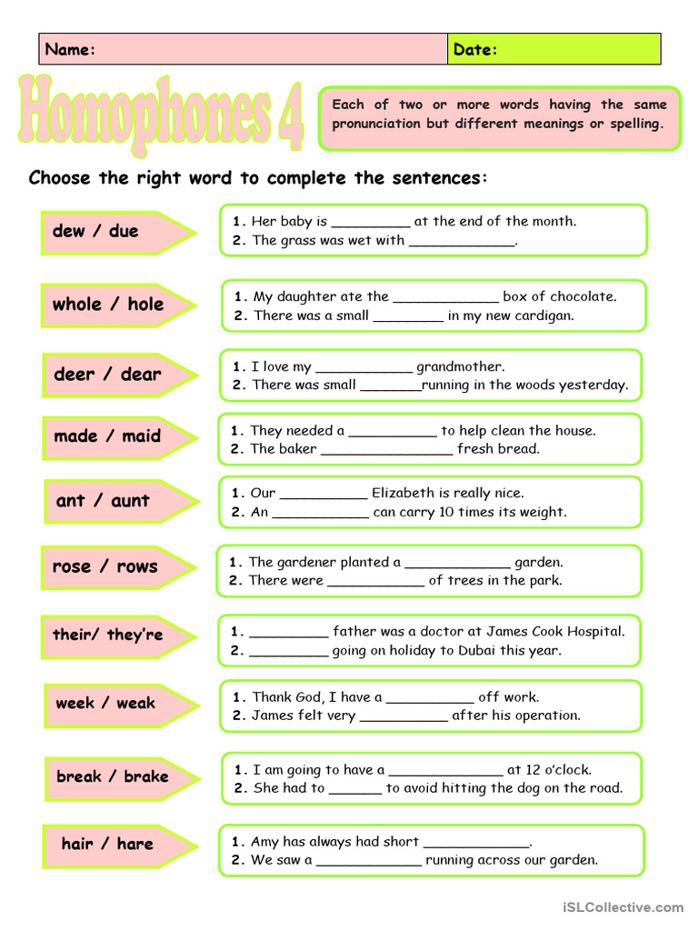 Homophones 4 | PDF