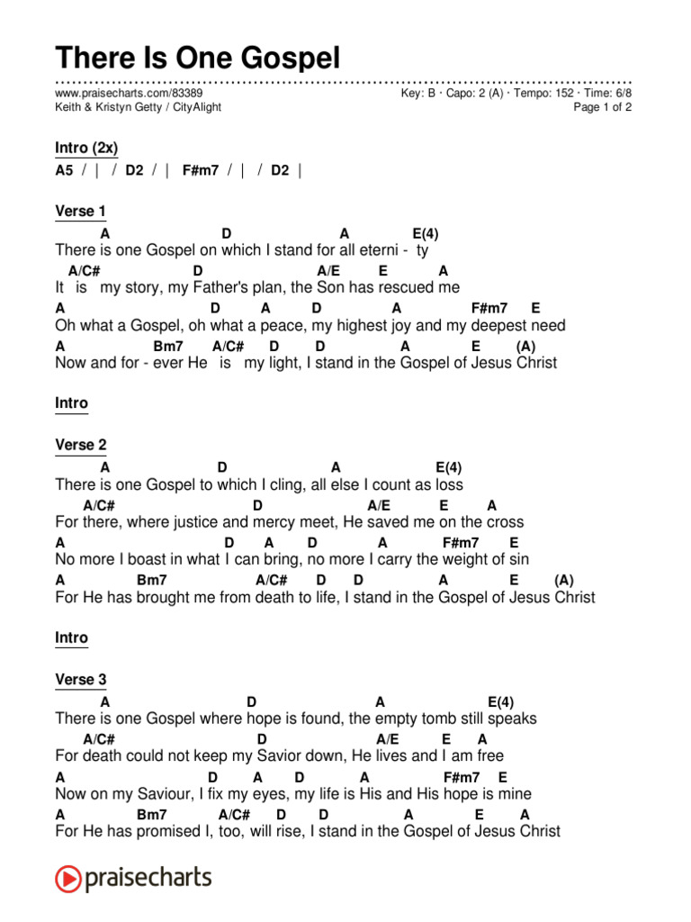 There Is One Gospel (Keith & Kris... ) Chord Chart - B - 1 Column ...