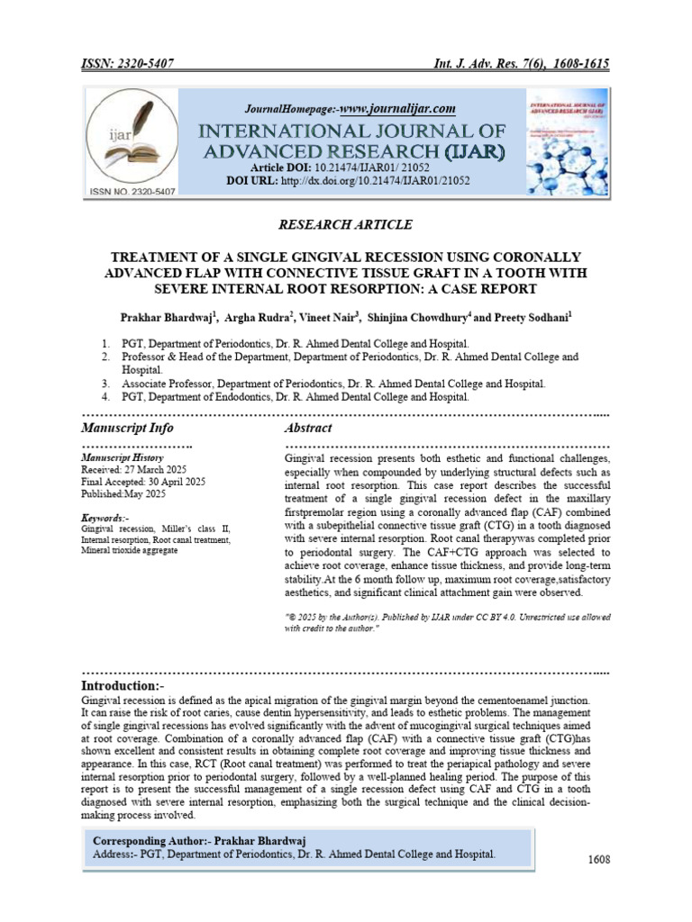 Treatment of A Single Gingival Recession Using Coronally Advanced Flap ...