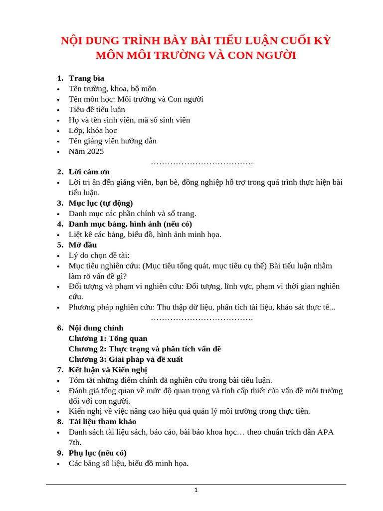 Bố Cục Trình Bày Tiểu Luận Môn Mt&Cn | PDF