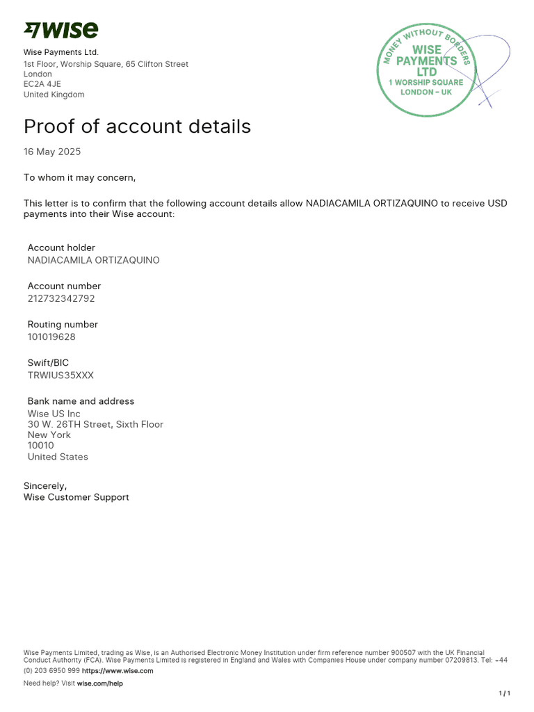 Account Details Proof Usd | PDF