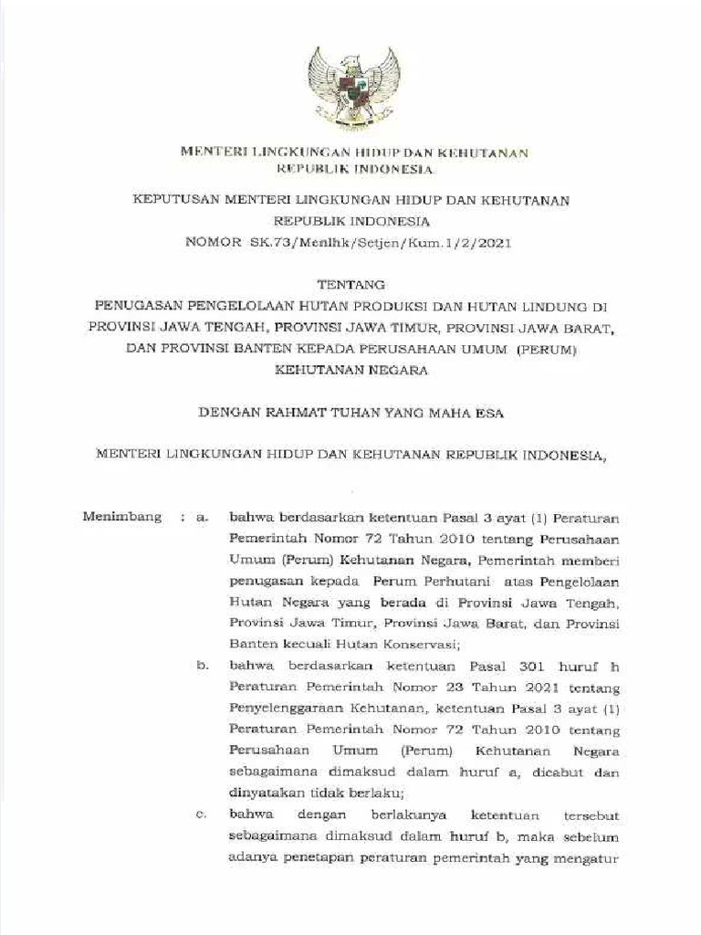 Keputusan Menteri Lingkungan Hidup Dan Kehutanan Nomor SK ...
